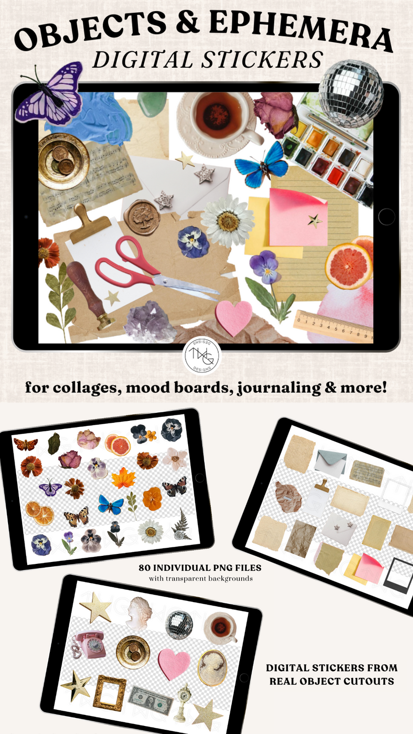 Objects & Ephemera Digital Sticker Collage Kit – TWG Designs