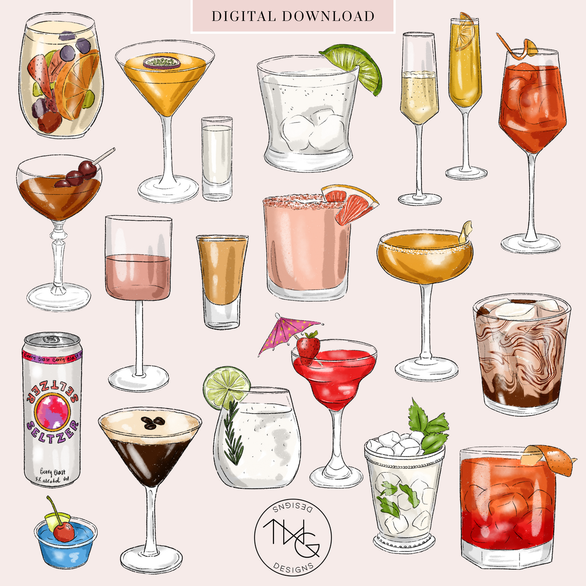 Cocktails V2 Clipart Collection – TWG Designs